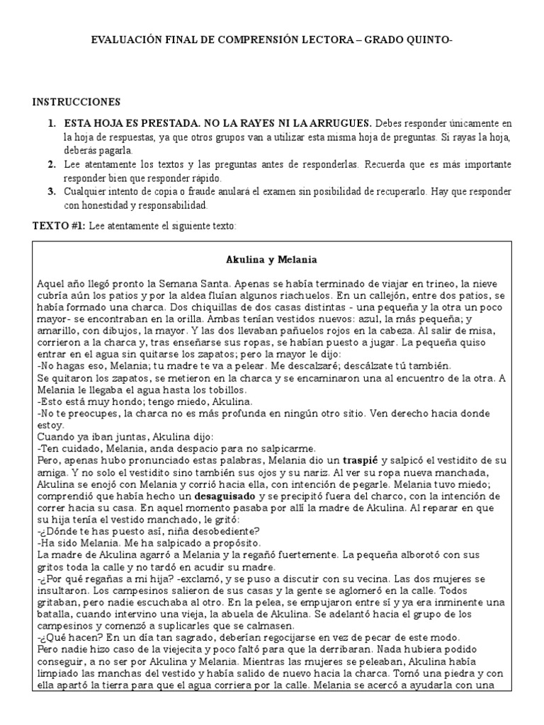 Evaluación Comprensión Lectora 5to | PDF | La risa