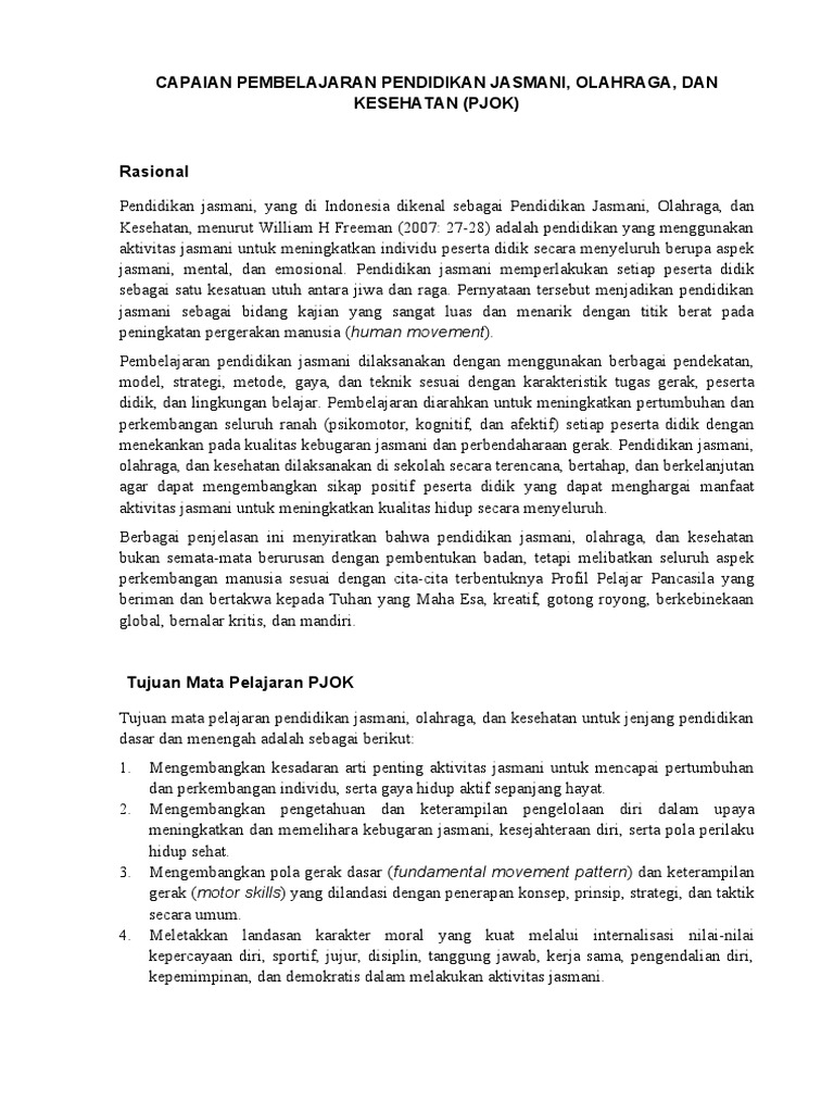 Capaian Pembelajaran PJOK Kurikulum Merdeka | PDF | Karier & Perkembangan