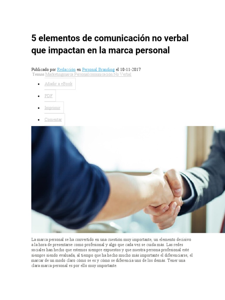5 Elementos de Comunicacion No Verbal Que Impactan en La Marca Personal | Descargar gratis PDF ...