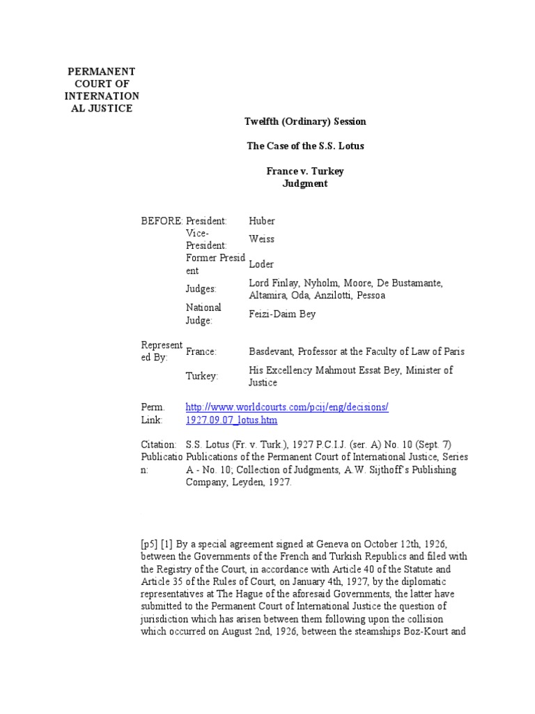 The Lotus Case | PDF | Jurisdiction | International Law