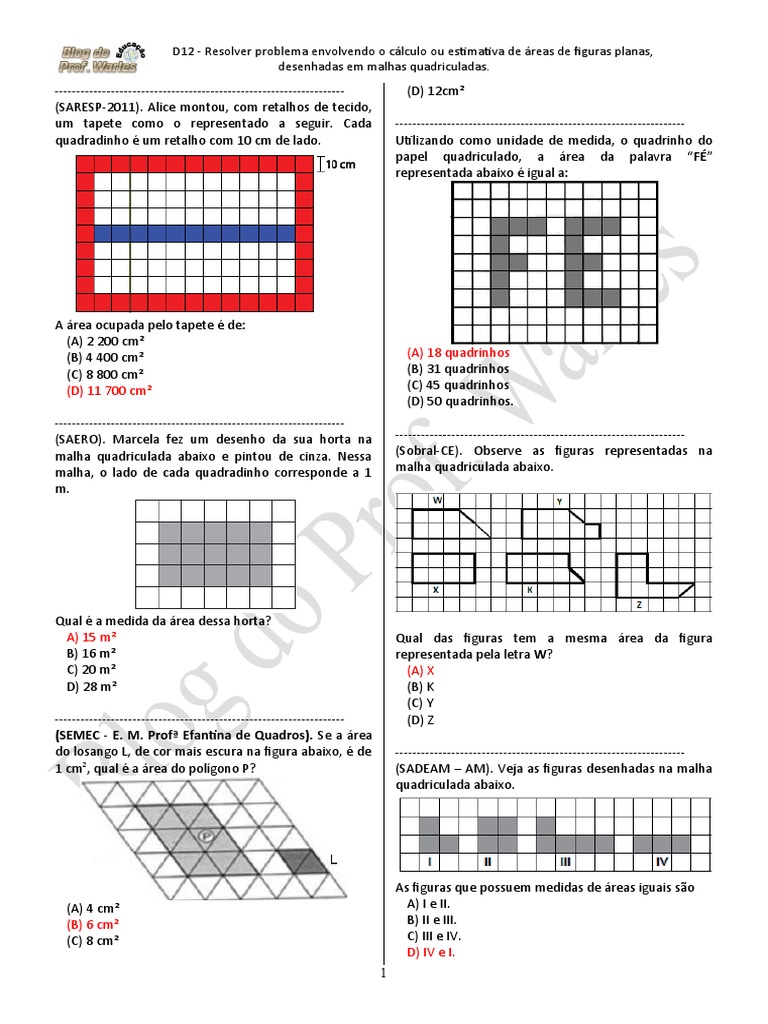 D12 (5º ANO - Mat.) - Blog do Prof. Warles | PDF | Metro