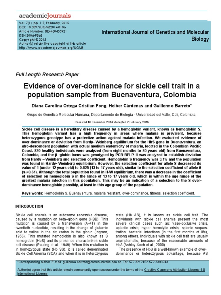 2015 Int J Genet & Mol Biol Article1424860767 - Ortega Et Al | PDF | Zygosity | Evolutionary Biology