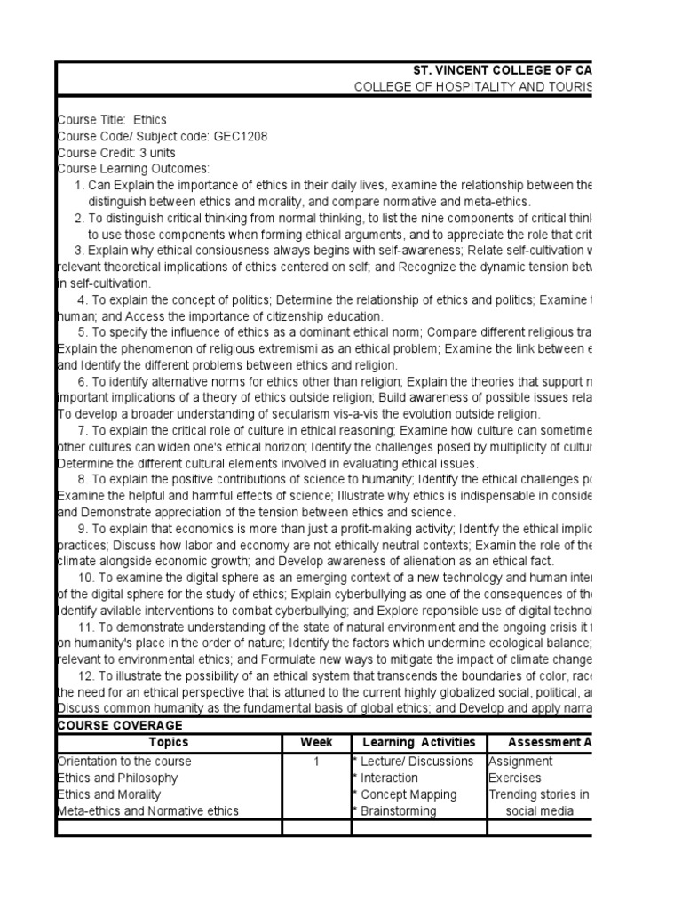 Ethics Syllabus | PDF