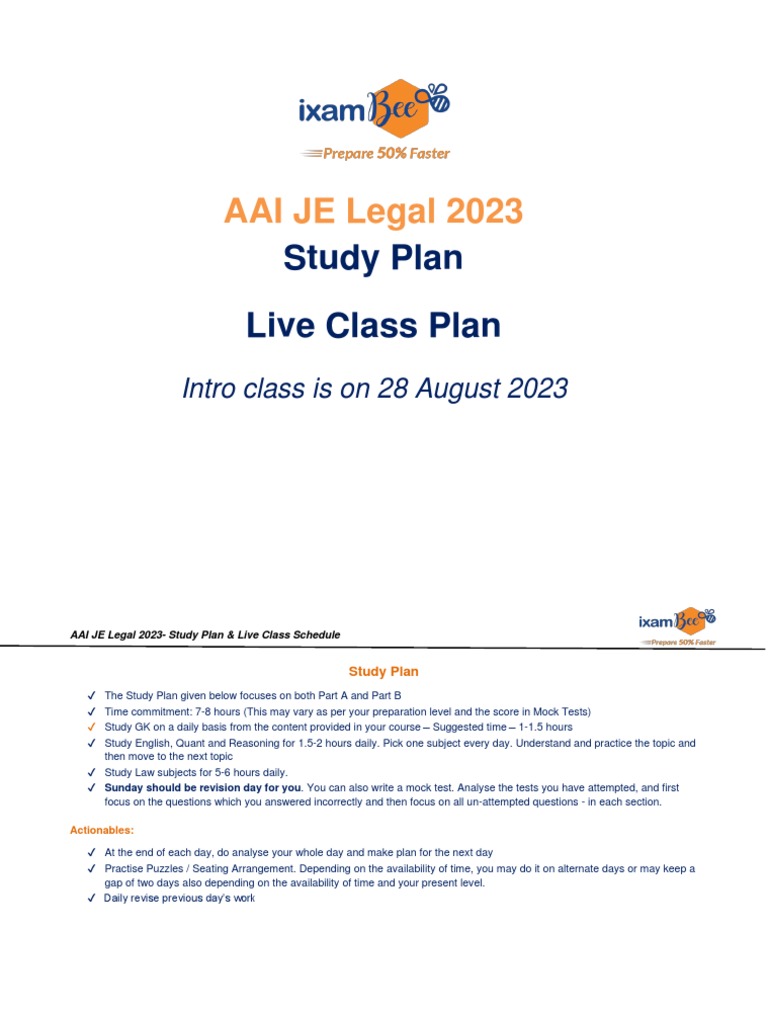 AAI JE Legal 2023 Study & Class Schedule | PDF