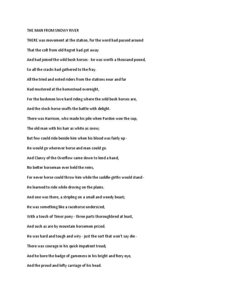 The Man from Snowy River Poem | PDF | Horses | Equus (Genus)
