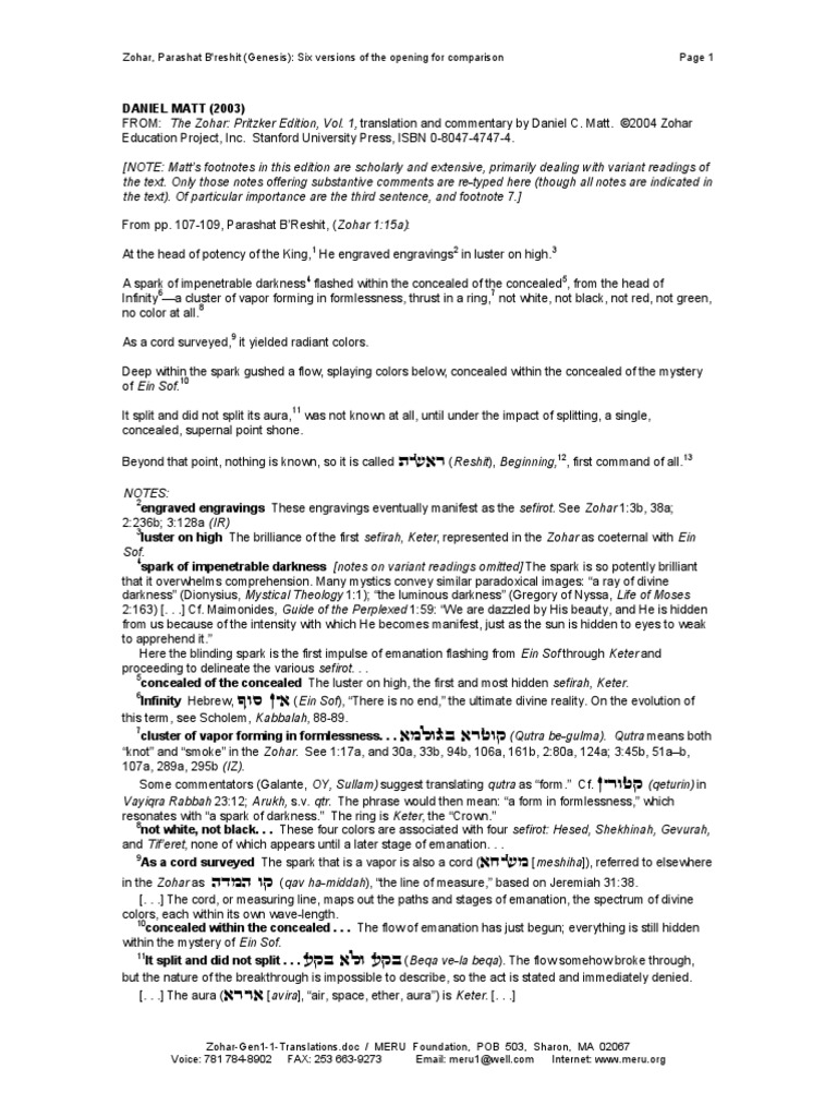 Zohar Gen1 1 Translations | PDF | Jewish Theology | Kabbalah