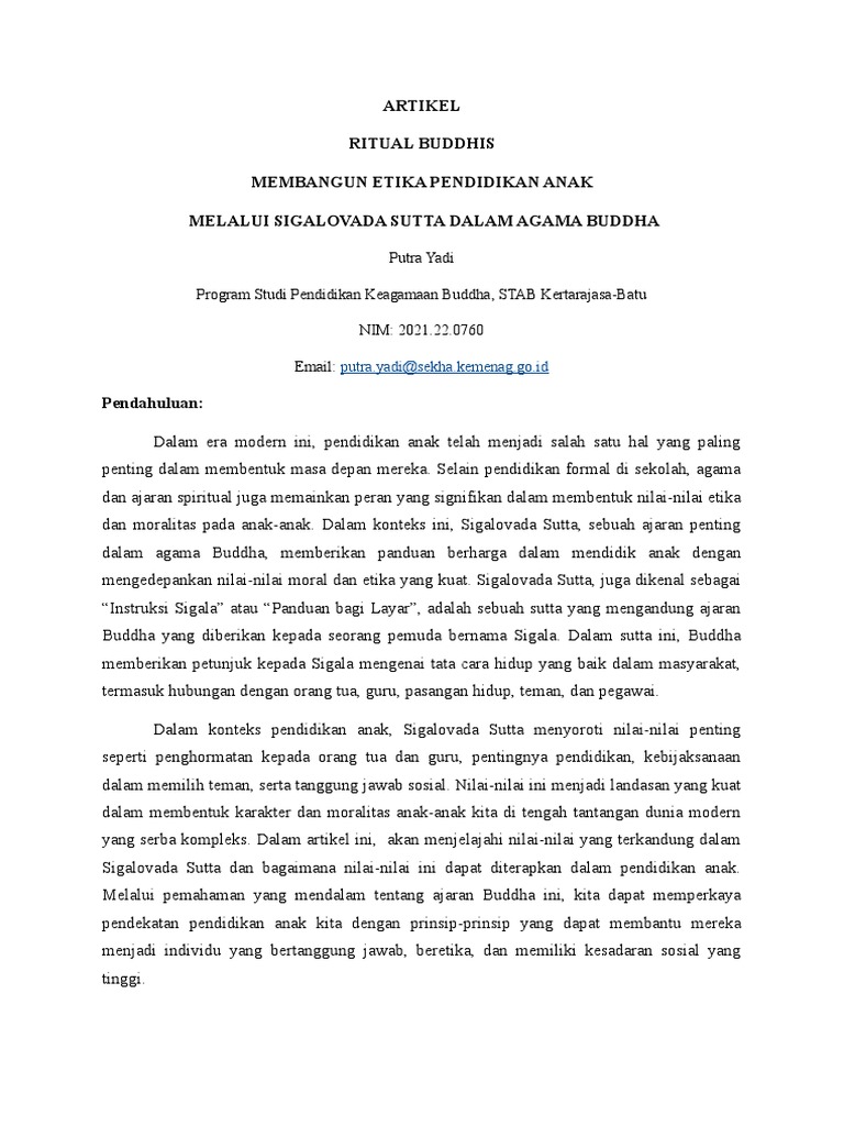 Etika Pendidikan Anak dalam Sigalovada Sutta | PDF