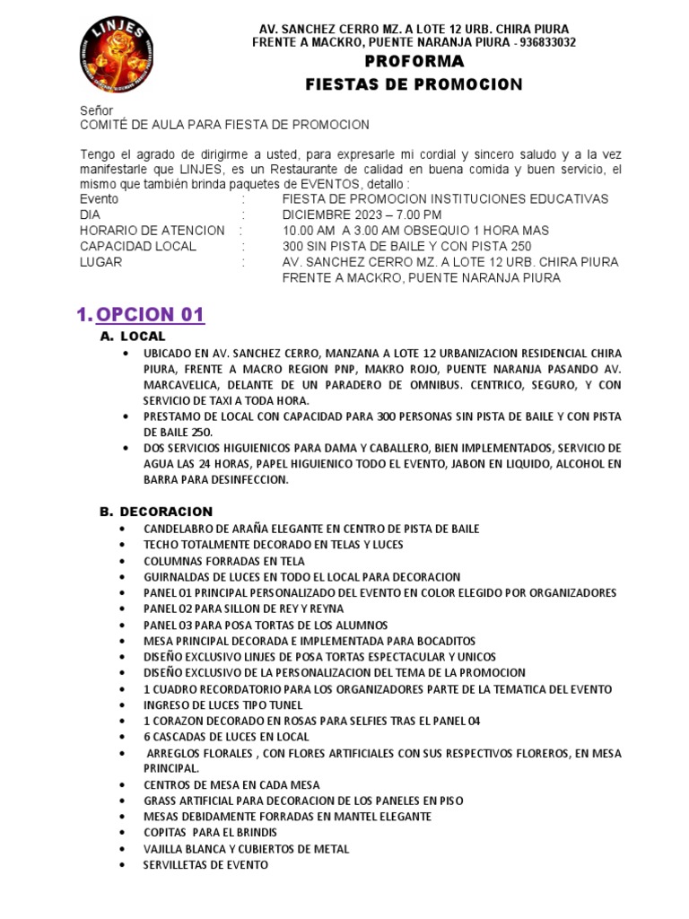 2023 - 088 - Proforma - Fiesta de Promocion | PDF