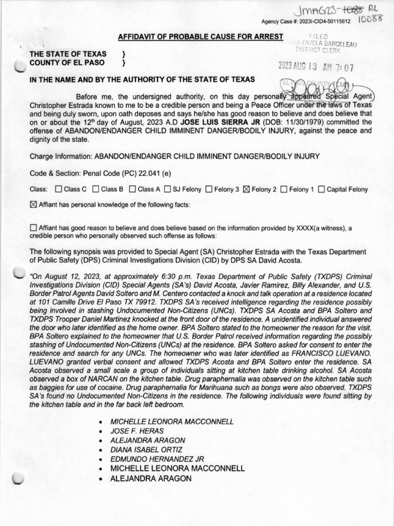 Arrest Affidavit August 12 2023 Suspected Sex Trafficking Ring In