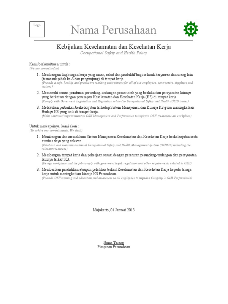 Contoh Form Komitmen K3 | PDF