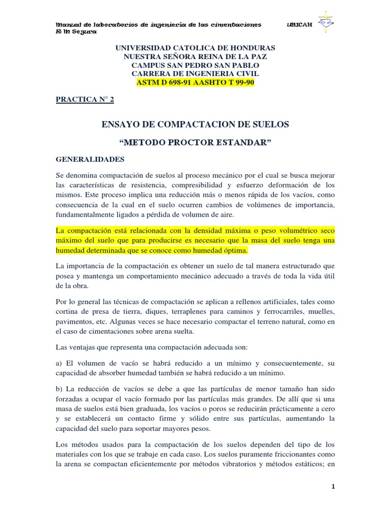 compactación proctor estandar | PDF | Ingeniero civil