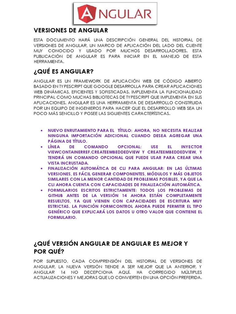 Versiones de Angular | PDF
