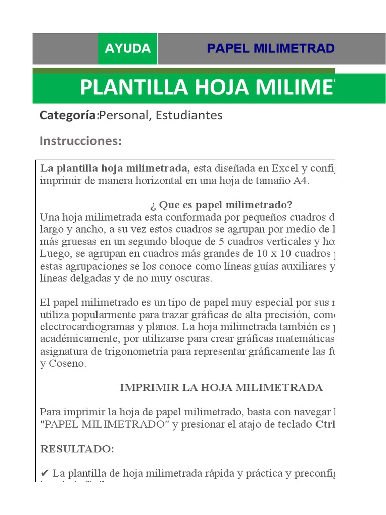 Plantilla de Hoja Milimetrada en Excel | PDF | Microsoft Excel ...