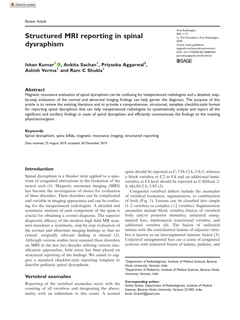 Structured MRI Reporting in Spinal | PDF