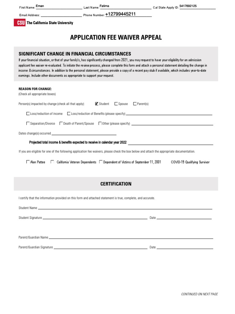 2023 24 Application Fee Waiver Appeal Form | PDF