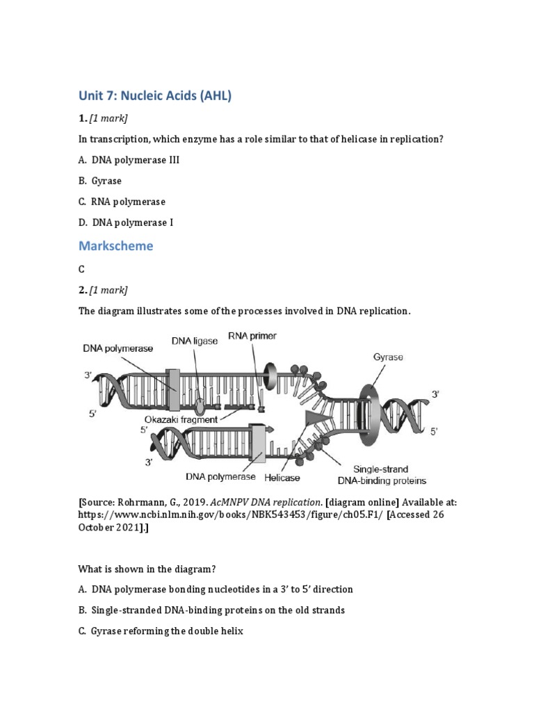 Question Bank - Topic 7 Nucleic Acids | PDF | Rna | Dna