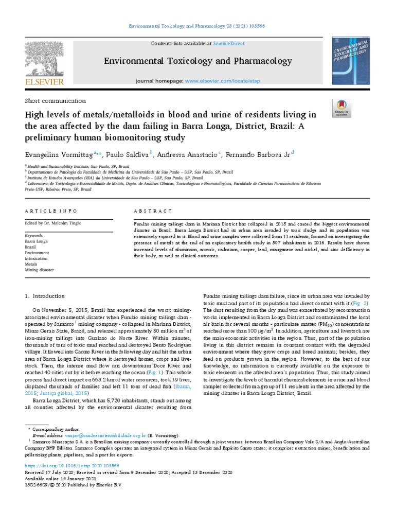 Human Biomonitoring Study BARRA LONGA 2021 | PDF
