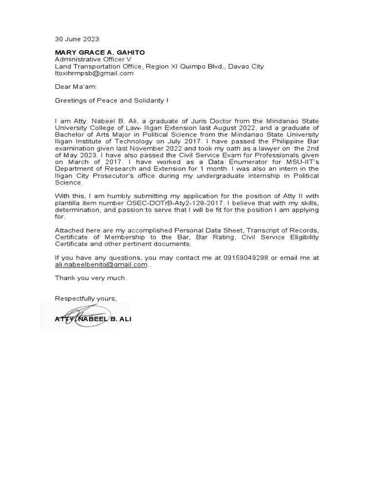 Application Letter LTO | PDF