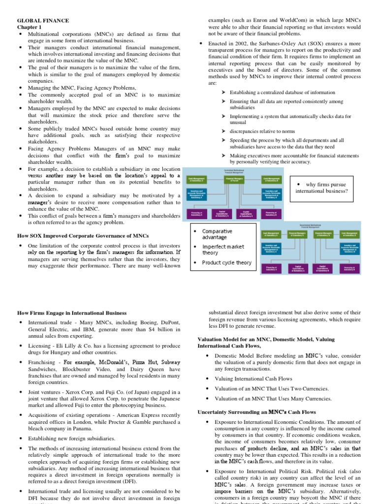 Chapter 1 Global Finance | PDF | Multinational Corporation | Valuation ...