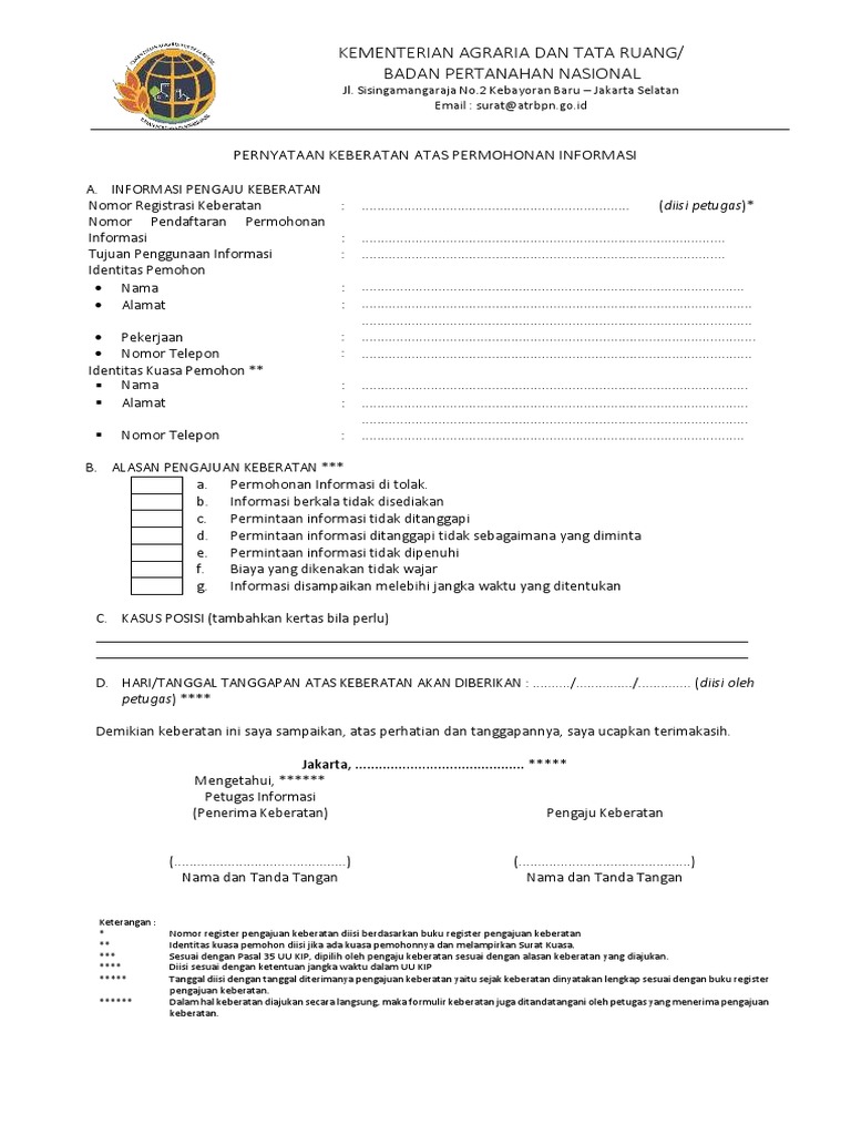 Formulir Keberatan | PDF