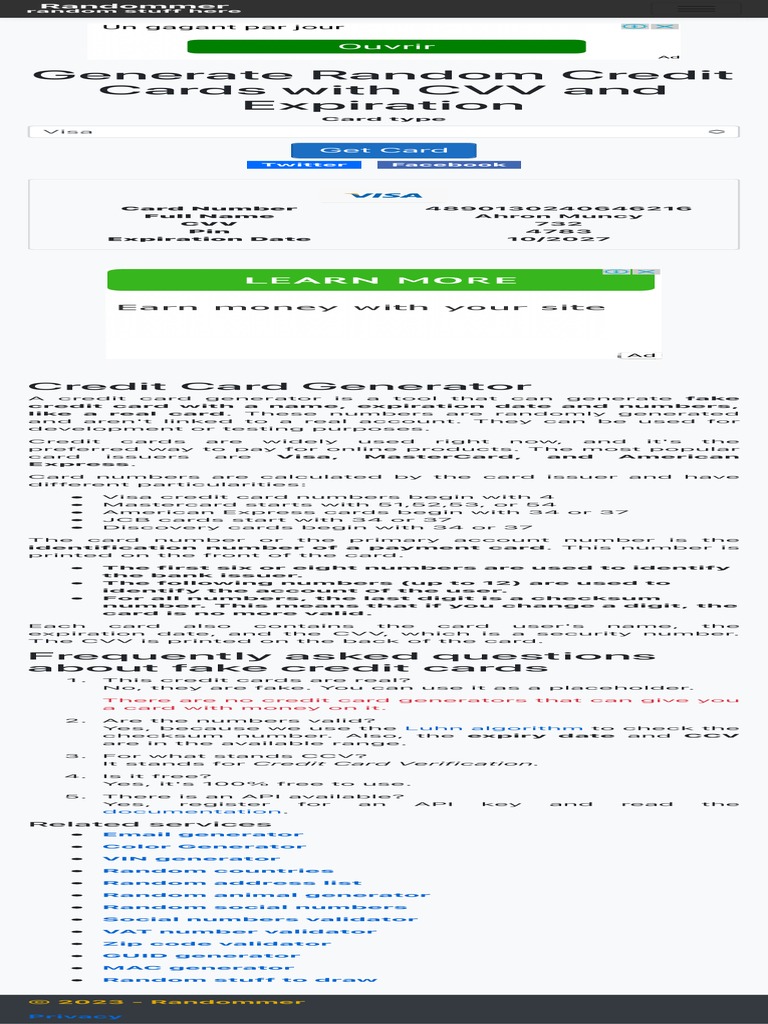 Generate Random Credit Cards - Randommer | PDF