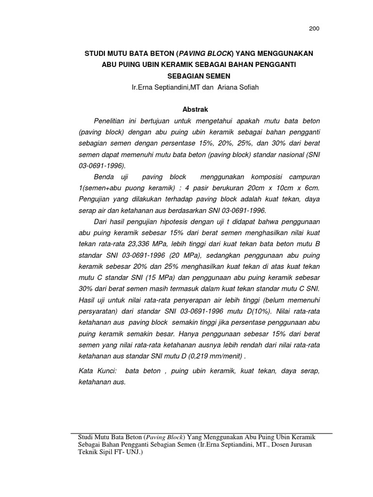 Mutu Paving Block dengan Abu Keramik | PDF | Griya & Taman | Teknologi & Rekayasa