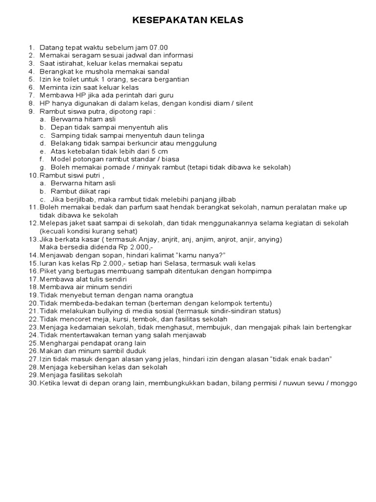 Kesepakatan Kelas 6B | PDF