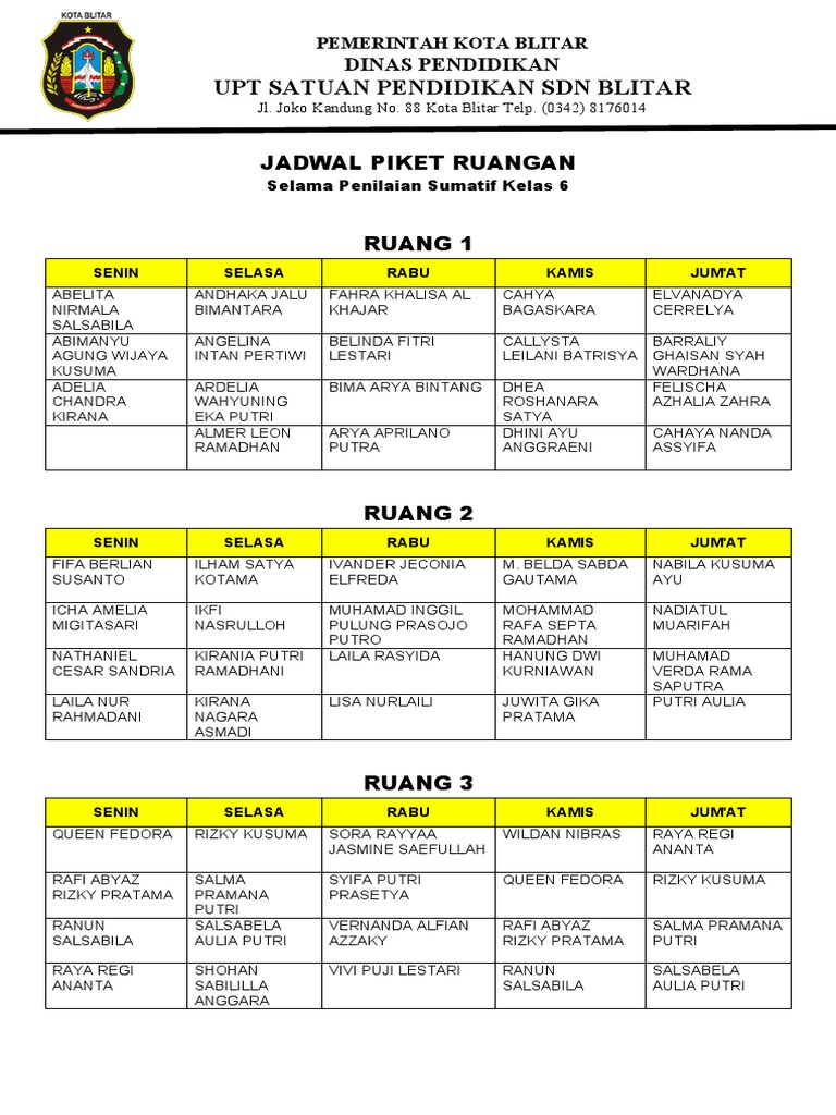 Jadwal Piket Ruang Ujian | PDF