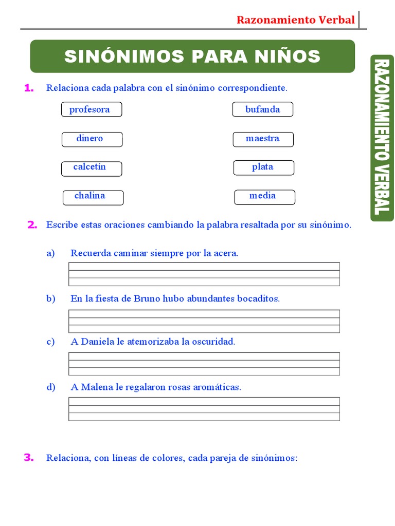 Sinónimos para Niños para Segundo Grado de Primaria | PDF