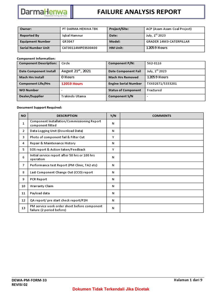 Failure Analysis Report GR3047 - Shaft Circle Broken | PDF
