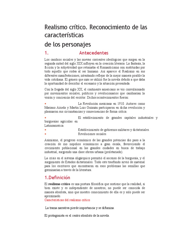 Características del Realismo Crítico | PDF | Realismo literario ...