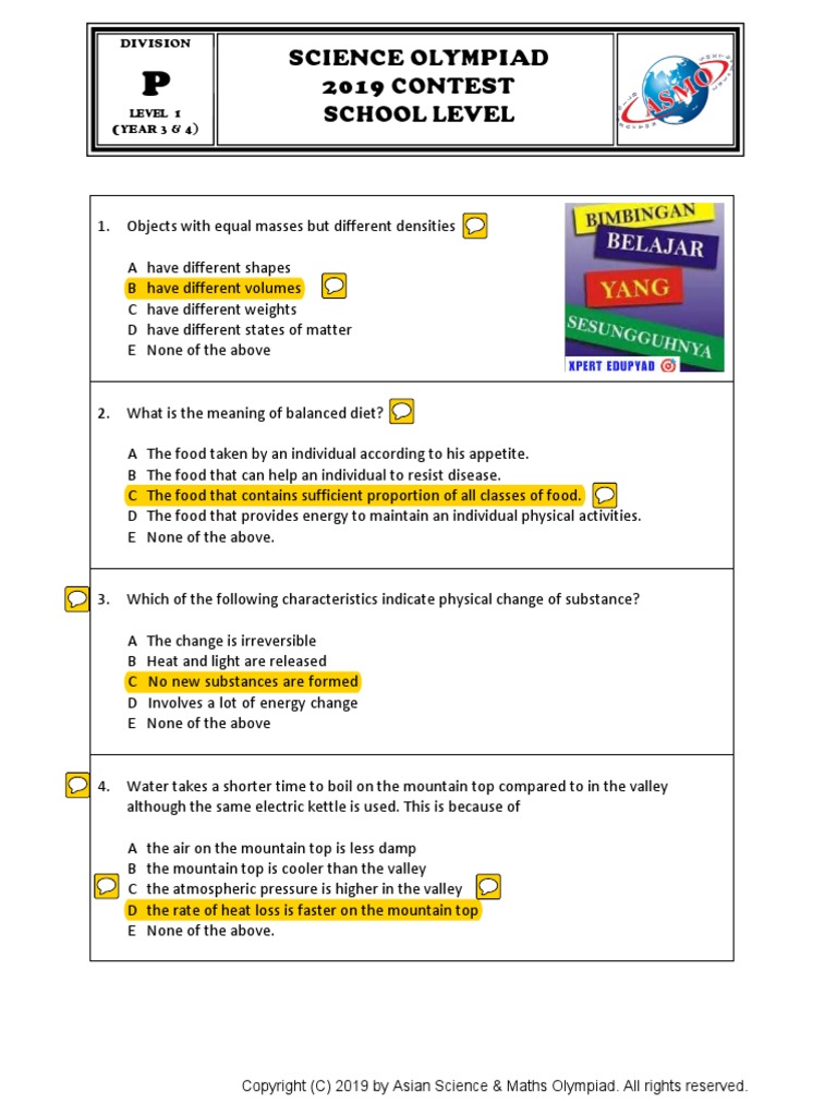 SOLUSI XPERT ASMO 2019 Science Grade 3-4 | PDF