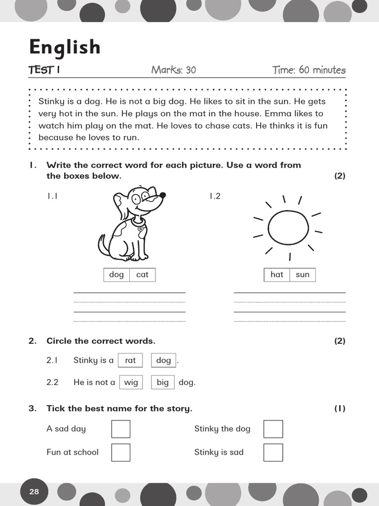 Placement Test For Grade 1 - Removed | PDF