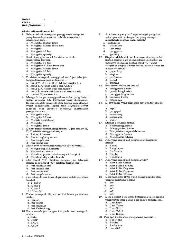 Soal Latihan Tekper | PDF