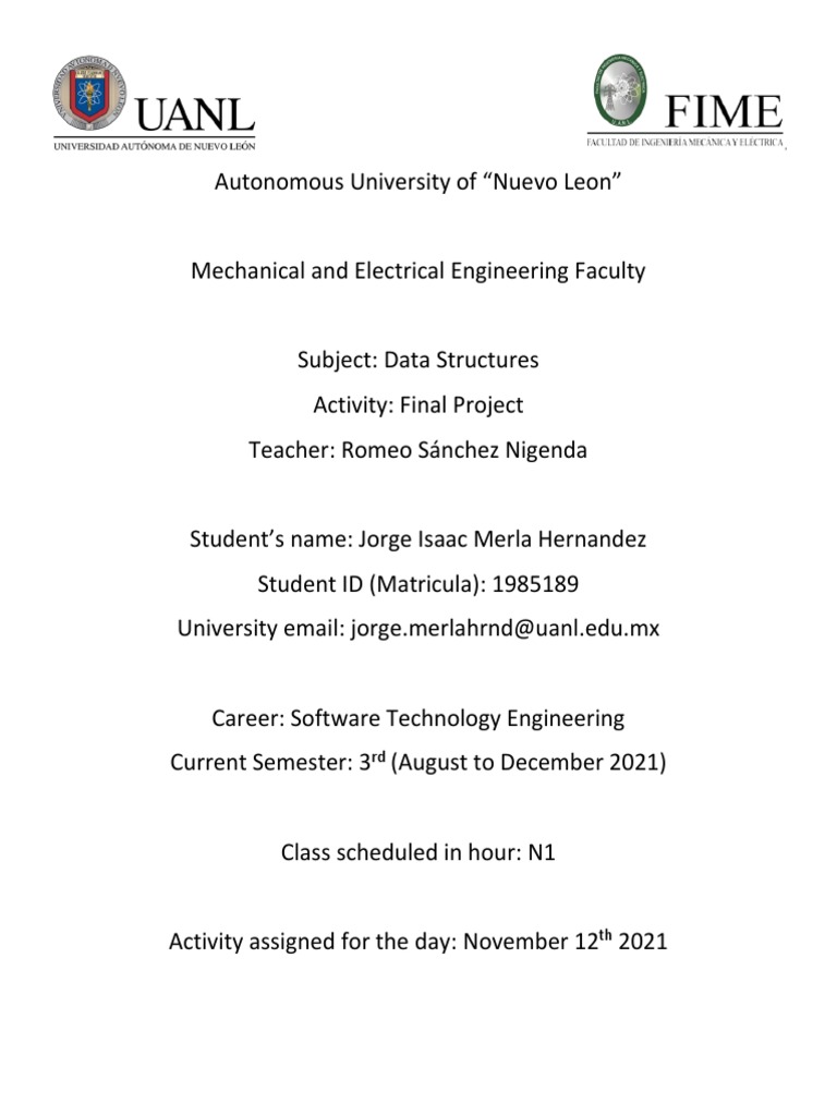 Data Structures - Final Proyect 1 | PDF | Mathematics | Computer Programming
