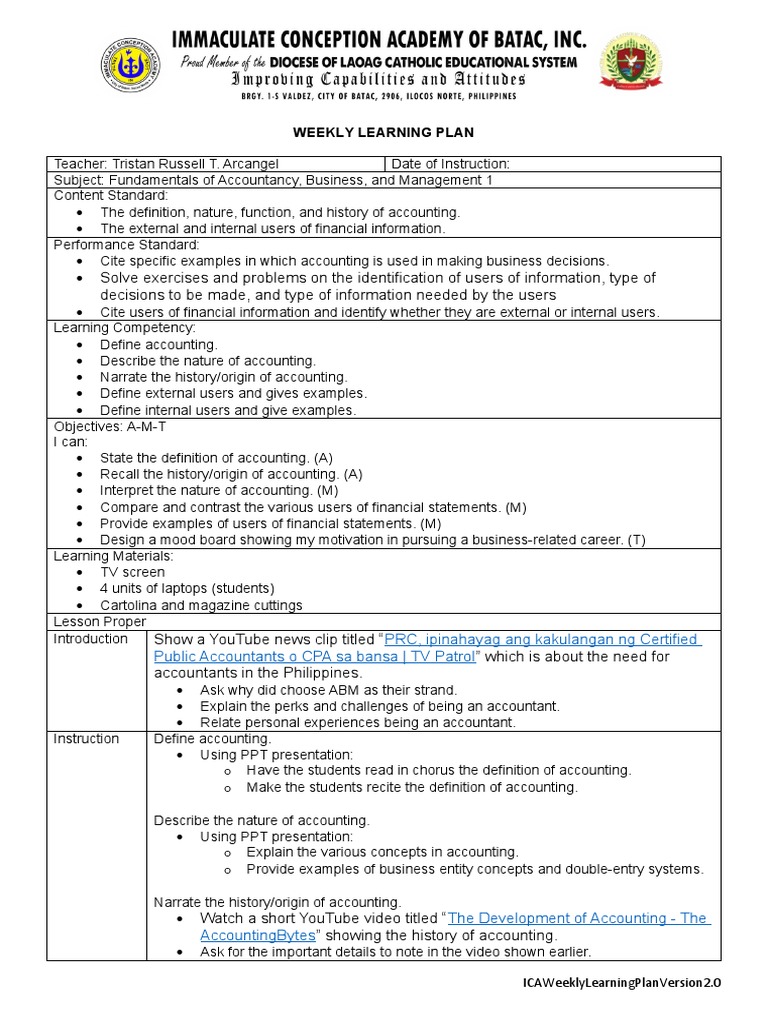 Learning Plan FABM 1 Week 1 | PDF | Accounting | You Tube