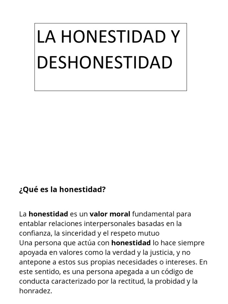 Definición y Valor de la Honestidad | PDF