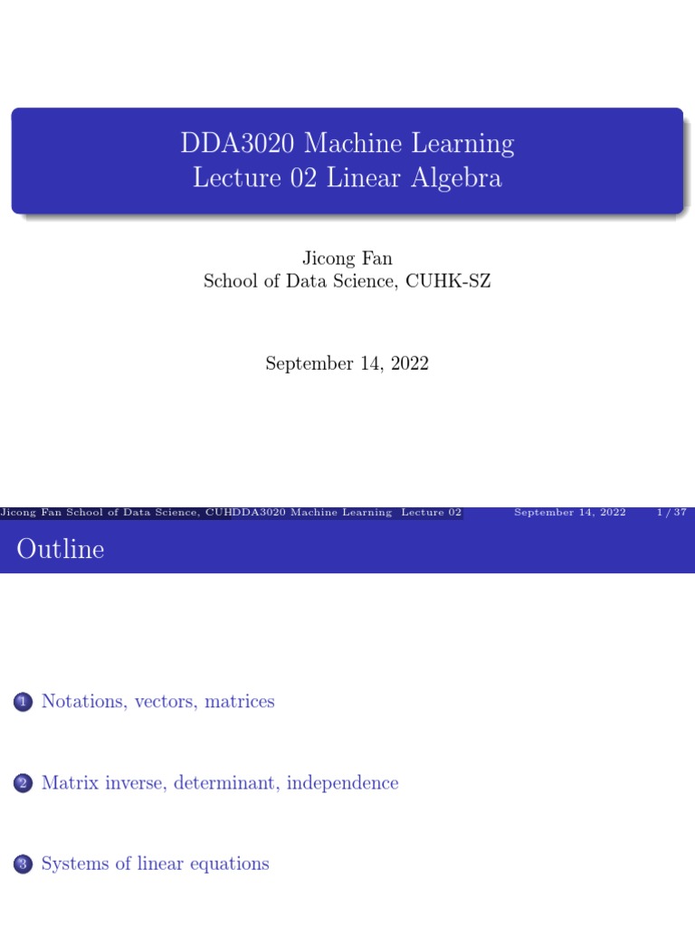 DDA3020 Lecture 02 Linear Algebra | PDF | Matrix (Mathematics) | Vector ... DDA3020 Lecture 02 Linear Algebra | PDF | Matrix (Mathematics) | Vector ...