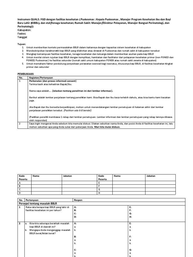 Form Isian Instrumen Qual3 - FGD Faskes | PDF