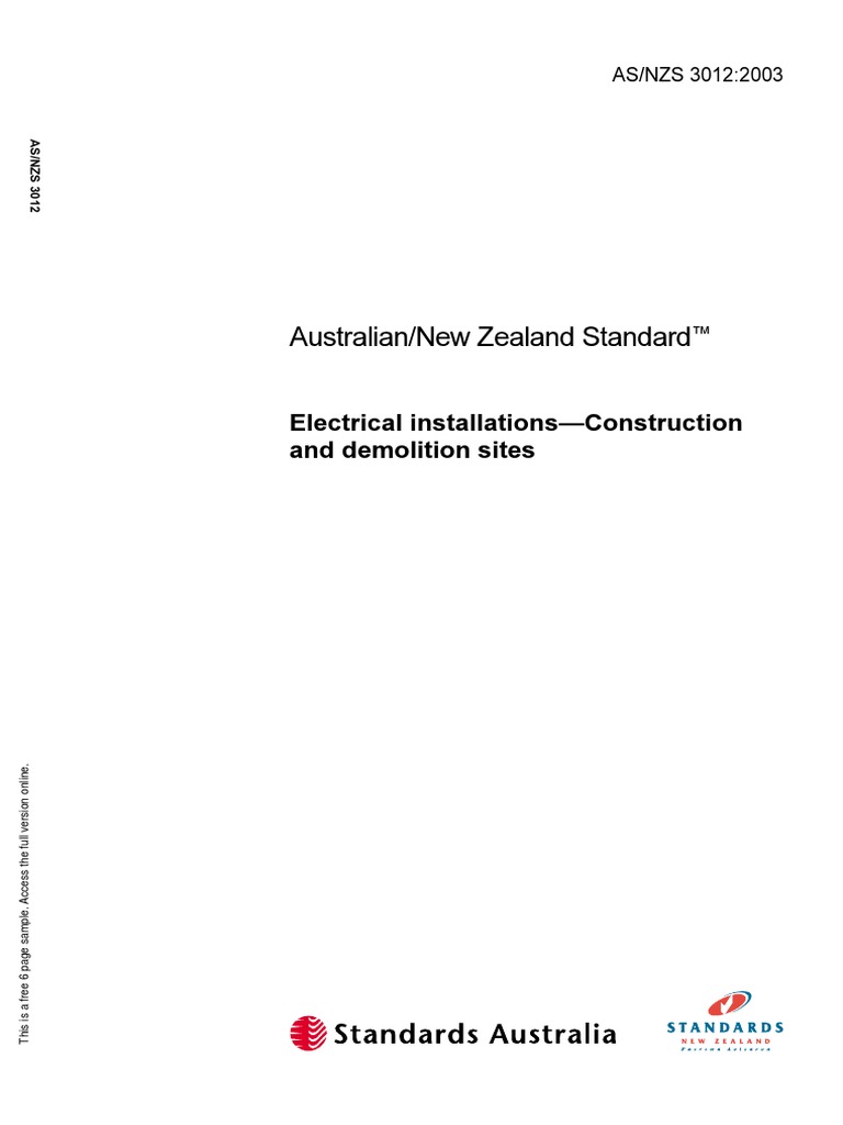 AS:NZS 3012 2003 Electrical installations - Construction and demolition ...
