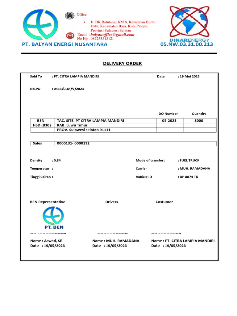 Delivery Order for HSD Fuel - May 2023 | PDF