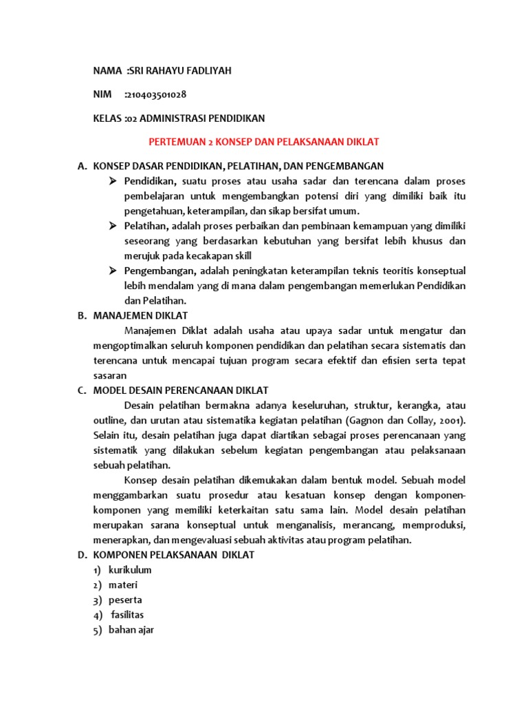 Tugas Manajemen Diklat (Konsep Dasar Pendidikan, Pelatihan, Dan Pengembangan) | PDF | Karier ...