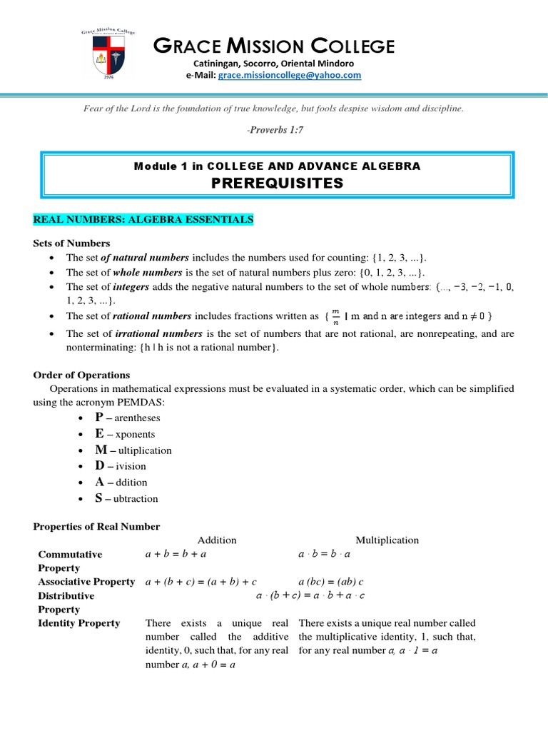 Module 1 College and Advance Algebra | PDF | Exponentiation | Numbers