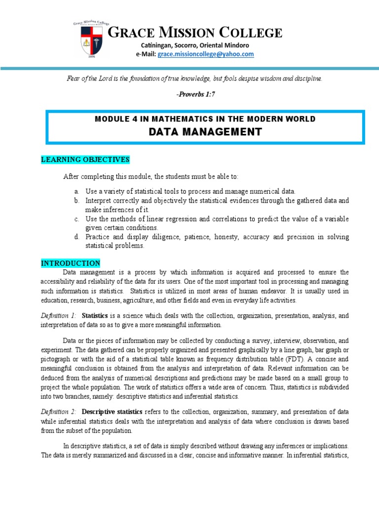 Math Data Management Module | PDF | Science & Mathematics