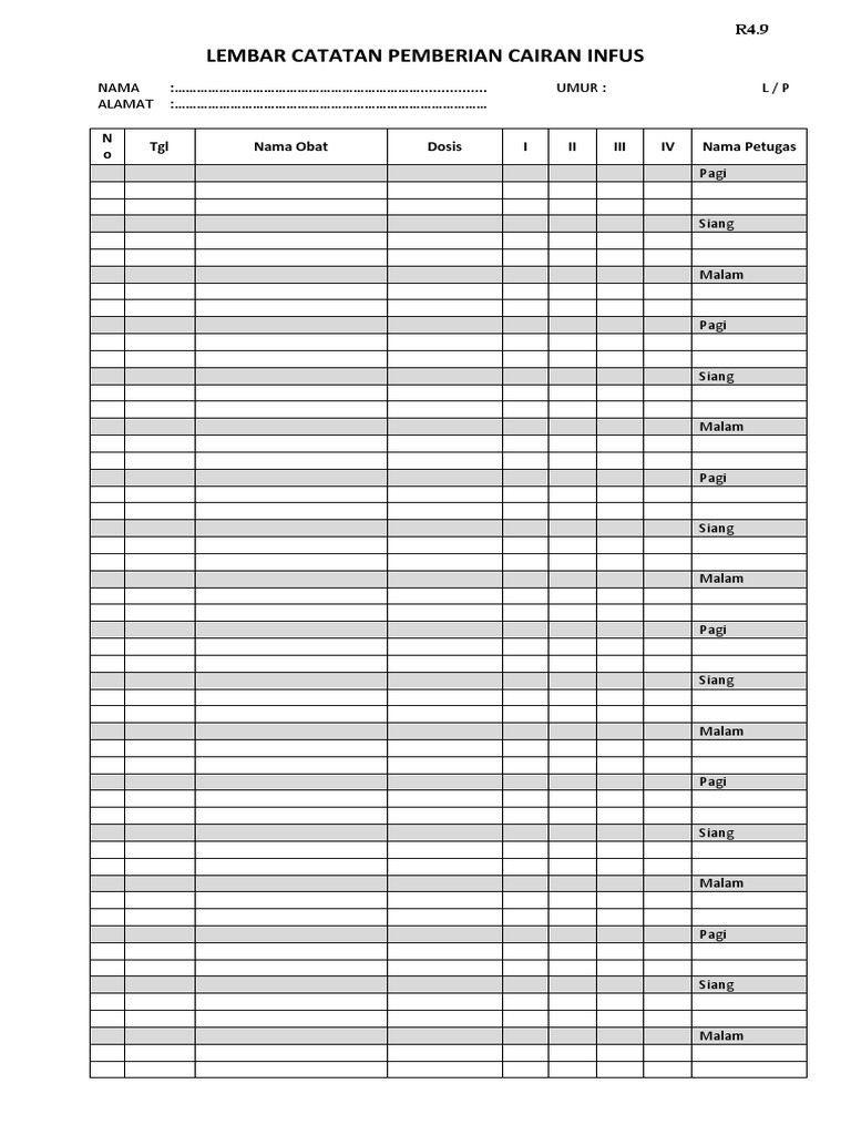 Catatan Pemberian Cairan Infus RL | PDF
