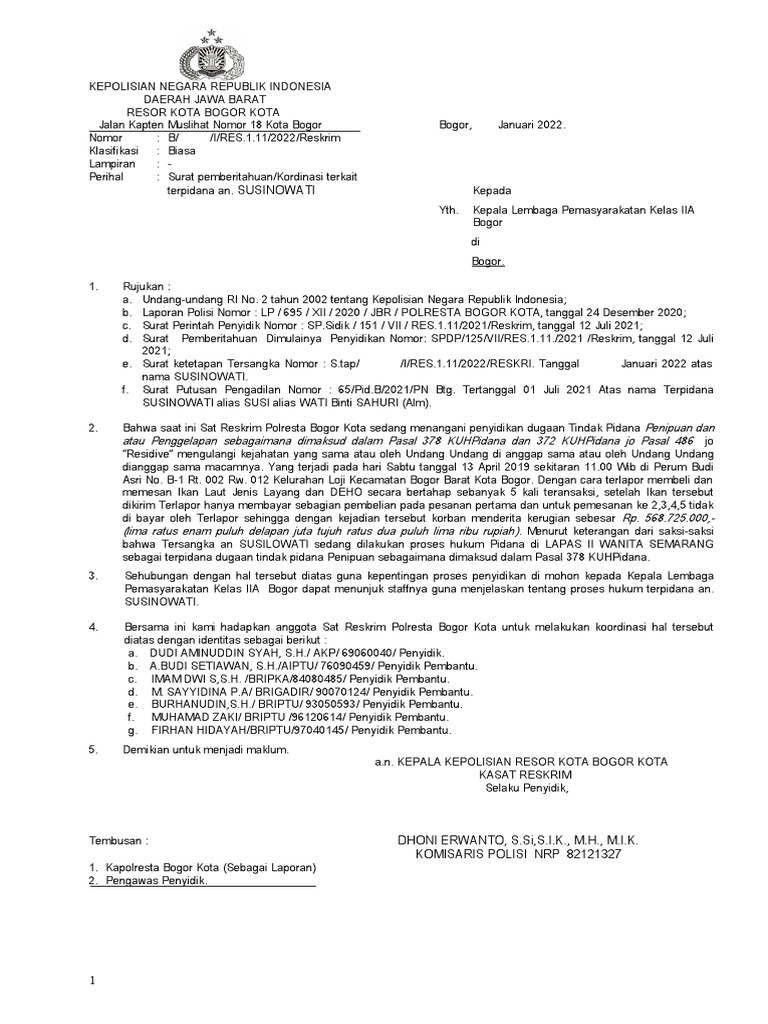 Surat Permintaan Putusan Ke LAPAS | PDF