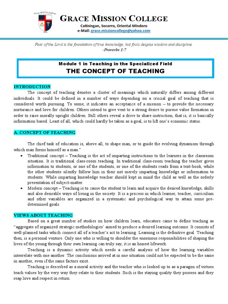 Module 1 Teaching in Specialized Field | PDF | Wellness