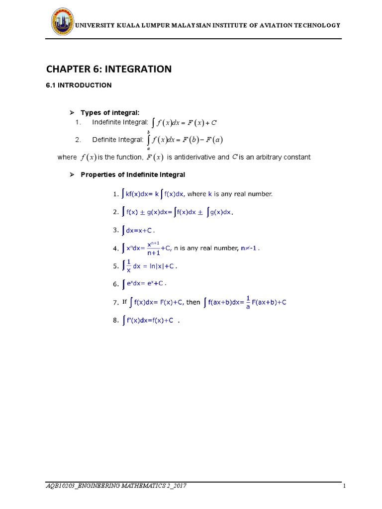 Chapter 6 Intergration | PDF