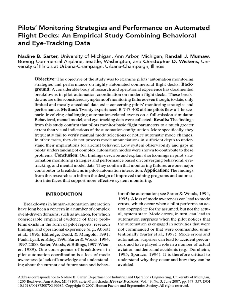 Pilots' Monitoring Strategies | PDF | Cockpit | Aerospace