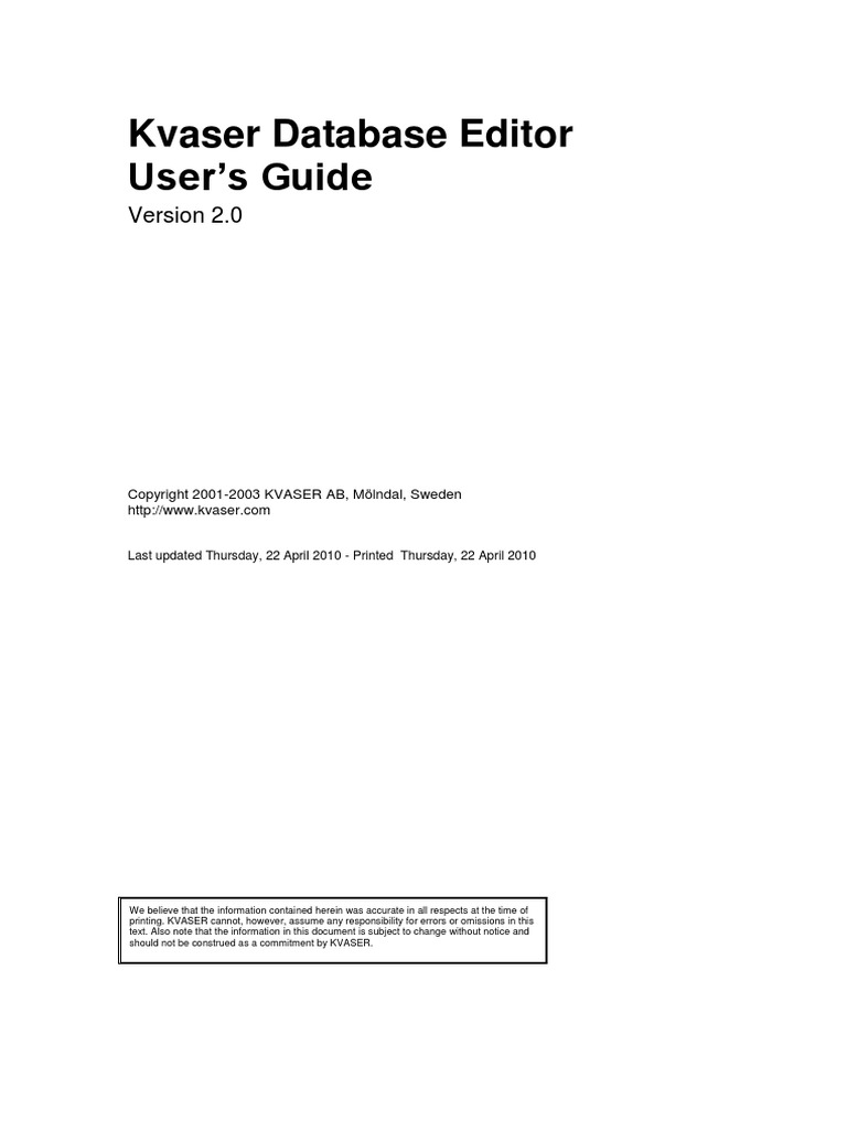 UG 98033 Kvaser Database Editor Userguide | PDF | Menu (Computing) | Button (Computing)